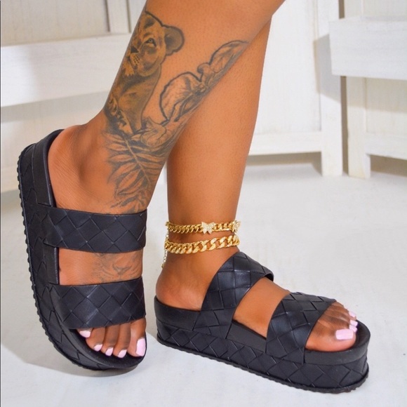 Shoes | All Sandals 1 Buffy Woven Platform Sandal Black | Poshmark